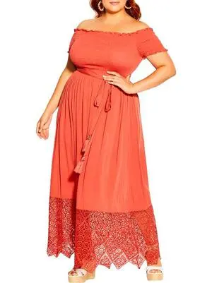 CITY CHIC City Chic Off-the-Shoulder Maxi Dress With Crochet Hem