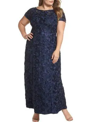 Alex Evenings Lace A-line Gown - Navy