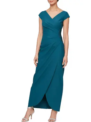 Alex Evenings Contour Collection Embellished Jersey Column Gown Deep Teal