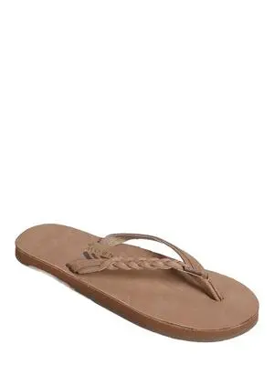 RAINBOW® Rainbow® Braided Leather Flip Flop Dark Brown