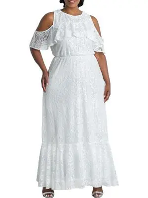 KIYONNA Savannah Cold Shoulder Lace Gown - Pearl
