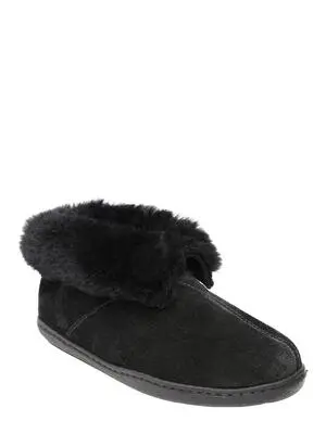 Minnetonka Genuine Sheepskin & Suede Slipper - Black