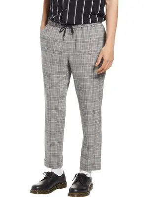 OPEN EDIT Plaid Stretch Trousers Black- White Plaid