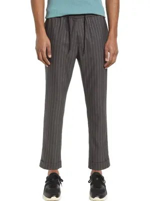OPEN EDIT Plaid Stretch Trousers Grey Charcoal Pinstripe