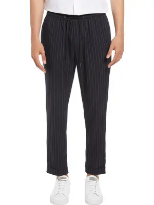 OPEN EDIT Plaid Stretch Trousers Navy Pinstripe