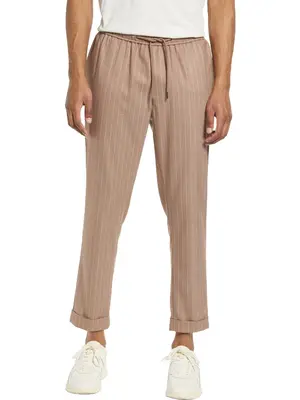 OPEN EDIT Plaid Stretch Trousers Tan Pinstripe