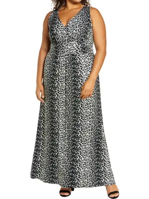Loveappella Loveappella Surplice Maxi Dress Gray/ Black