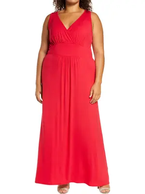Loveappella Loveappella Surplice Maxi Dress Red