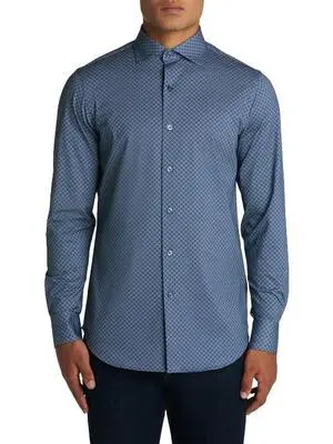 Bugatchi Ooohcotton® Geometric Button-up Shirt Steel
