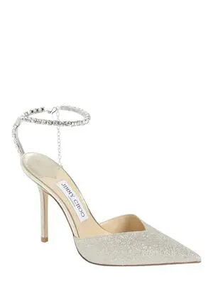 JIMMY CHOO Saeda Glitter Crystal Ankle Strap Pumps