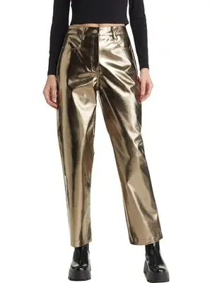AMY LYNN Amy Lynn Shiny Straight Leg Pants Charcoal