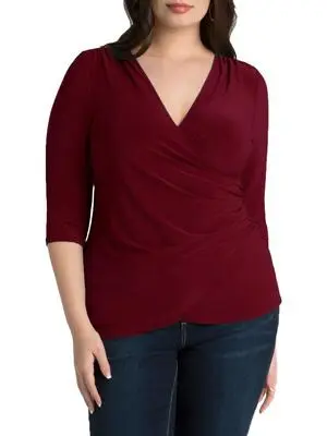 KIYONNA Faux-wrap Top - Burgundy