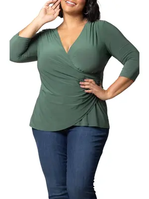 KIYONNA Kiyonna Faux-Wrap Top Fern Green