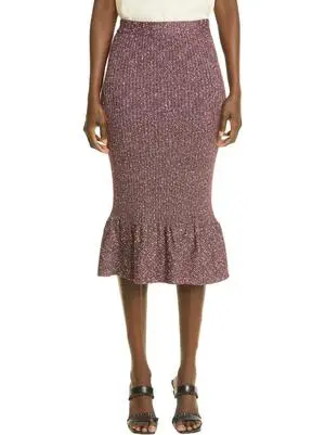 St. John Tweed Knit Pencil Skirt With Ruffle Hem - Rava Raisin/vanilla
