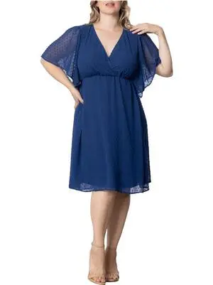 KIYONNA Florence Flutter Sleeve Dress - Denim Blue Dot
