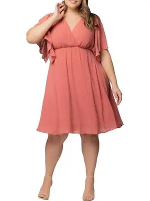 KIYONNA Florence Flutter Sleeve Dress - Peach