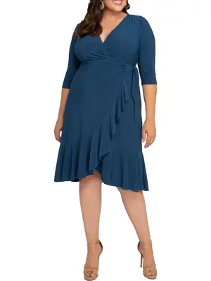 KIYONNA Kiyonna Whimsy Wrap Dress Teal