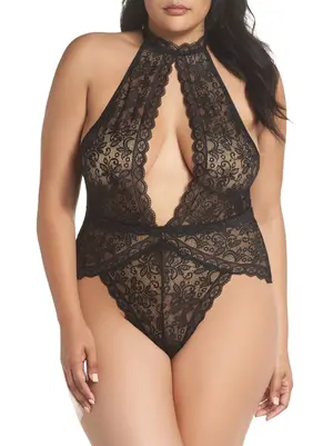 OH LA LA CHERI Oh La La Cheri Plunge Lace Teddy Black