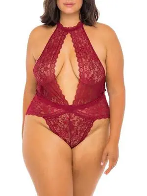 OH LA LA CHERI Plunge Lace Teddy - Dkred09