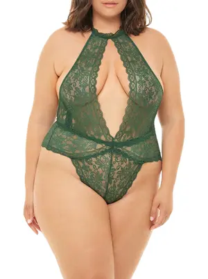OH LA LA CHERI Oh La La Cheri Plunge Lace Teddy Hunter Green