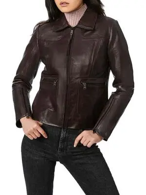 Bernardo Bernardo Lambskin Leather Jacket Dark Brown