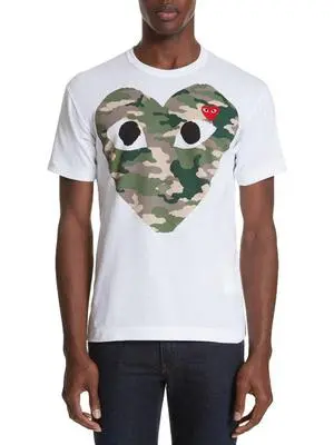 Play Comme Des Garcon Camo Big Heart Graphic Tee - White 1