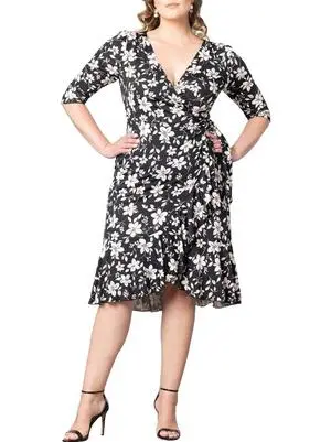 KIYONNA Kiyonna Flirty Flounce Wrap Dress Midnight Petals
