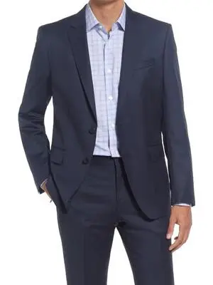 BOSS Slim Fit Solid Wool Suit Jacket - Navy