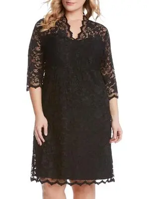 Karen Kane Scalloped Stretch Lace Dress - Black