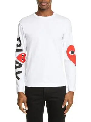 Play Comme Des Garcon Logo Long Sleeve Graphic Tee - White