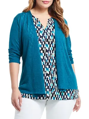 NIC+ZOE NIC+ZOE 4-Way Three Quarter Sleeve Cardigan Peacock