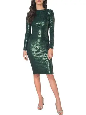 Dress The Population Dress The Population Emery Sequin Midi Dress Dark Pine Multi