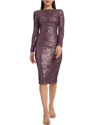 Dress The Population Emery Sequin Midi Dress - Deep Purple