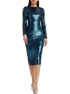 Dress The Population Dress The Population Emery Sequin Midi Dress Deep Teal