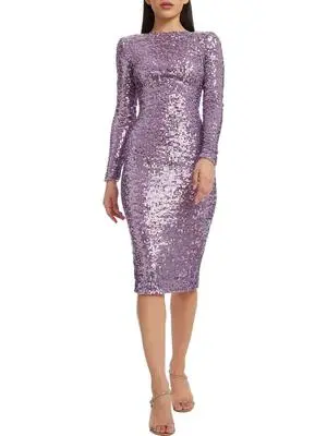 Dress The Population Emery Sequin Midi Dress - Lavender Multi