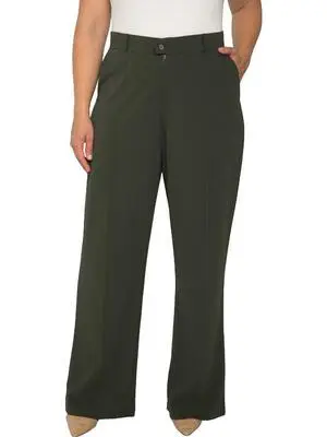 STANDARDS & PRACTICES Pintuck Stretch Crepe Wide Leg Trousers - Olive