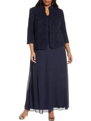 Alex Evenings Mock Two-piece Gown With Jacket - Navy