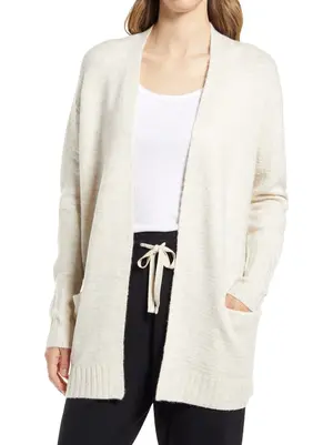 Caslon Open Front Cardigan Beige Oatmeal Light Heather