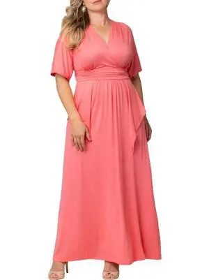 KIYONNA Indie V-neck Fit & Flare Dress - Coral