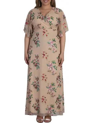 KIYONNA Embroidered Floral Gown Blush