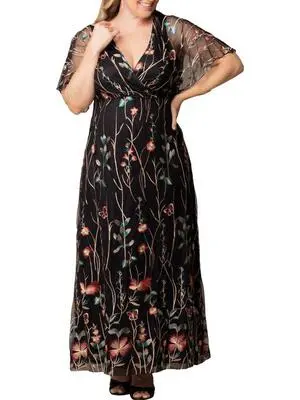 KIYONNA Embroidered Floral Gown - Onyx
