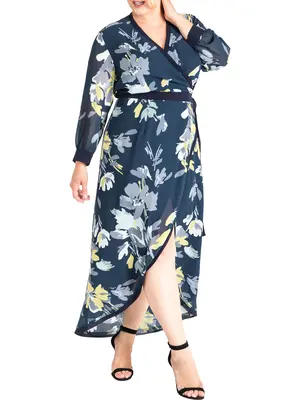 STANDARDS & PRACTICES Standards & Practices Elle High/low Wrap Dress Navy Petals