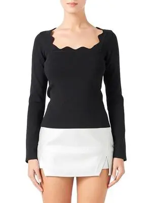 Endless Rose Endless Rose Scallop Square Neck Sweater Black