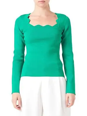 Endless Rose Scallop Square Neck Sweater - Green