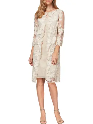Alex Evenings Embroidered Lace Jacket Dress Chai/ Ivory