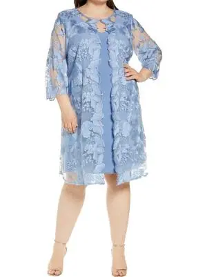 Alex Evenings Embroidered Lace Jacket Dress - Hydrangea