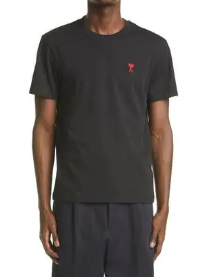 AMI Paris De Coeur Embroidered Organic Cotton T-shirt - Black