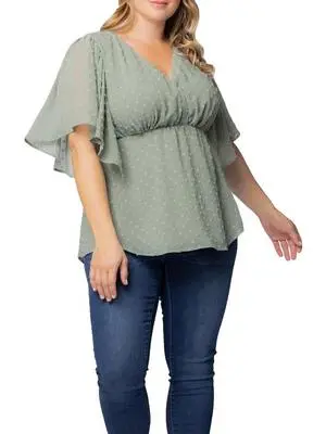 KIYONNA Kiyonna Seaside Serenade Top Sage Dot