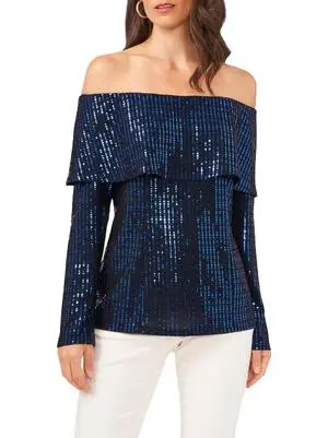 Chaus Off The Shoulder Sequin Top - Black/multi