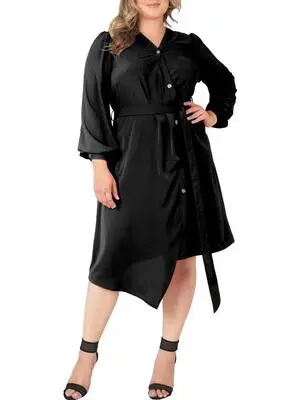 STANDARDS & PRACTICES Standards & Practices Asymmetrical Long Sleeve Shirtdress Black